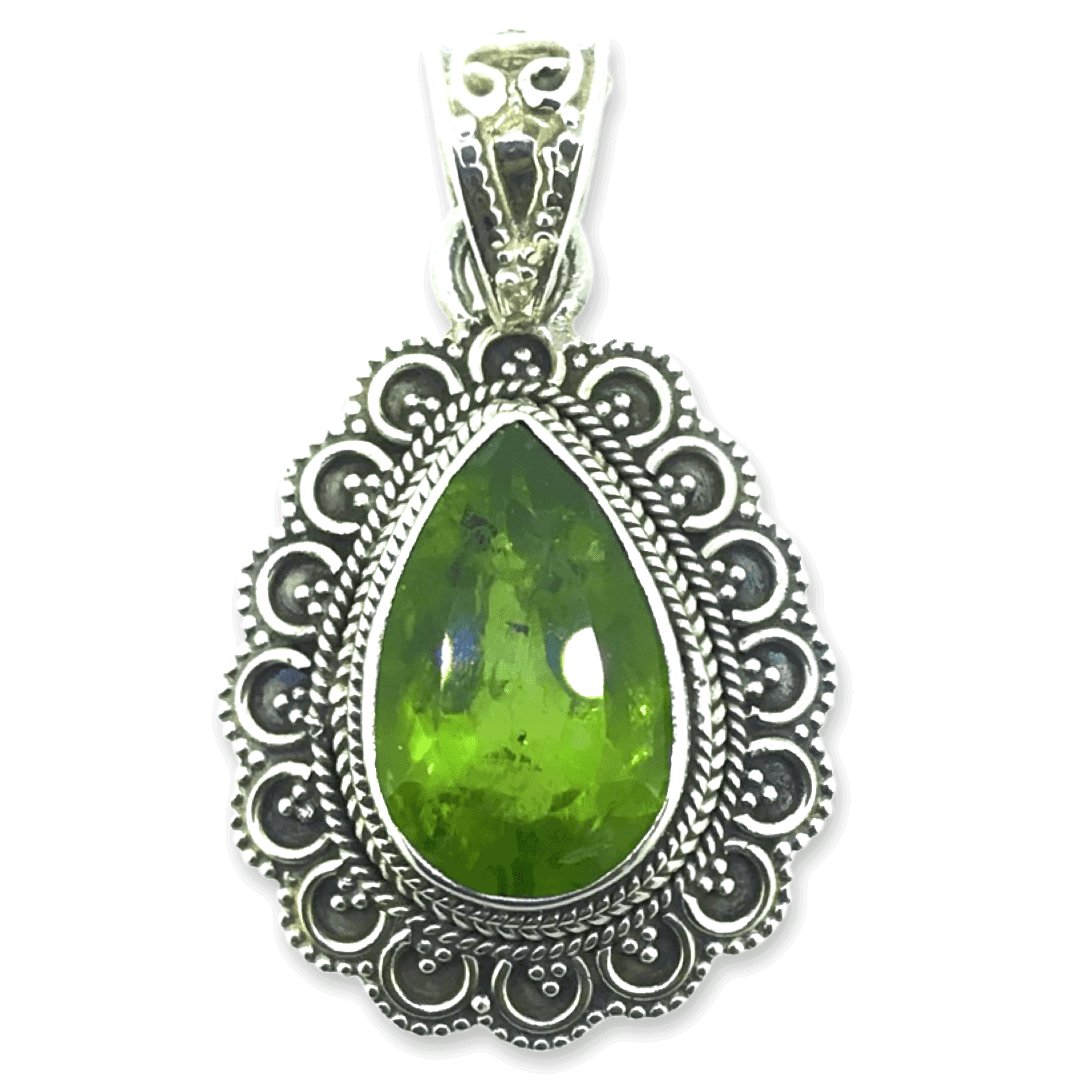 Peridot Ornate Peardrop Pendant 8.8g - Happy Glastonbury | Crystals & Gems