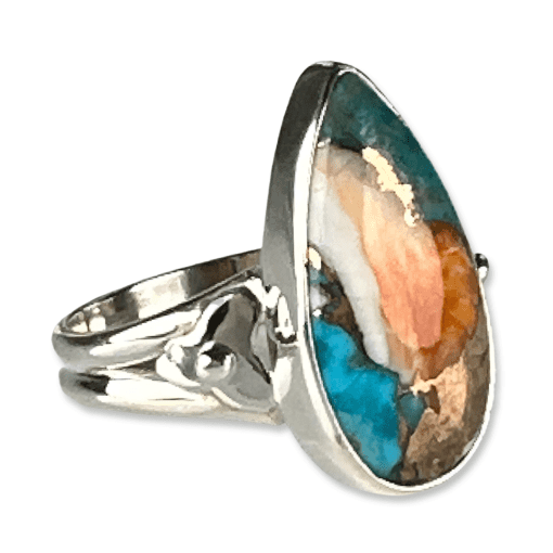 Spiny Oyster Turquoise Peardrop Ring - Happy Glastonbury | Crystals & Gems