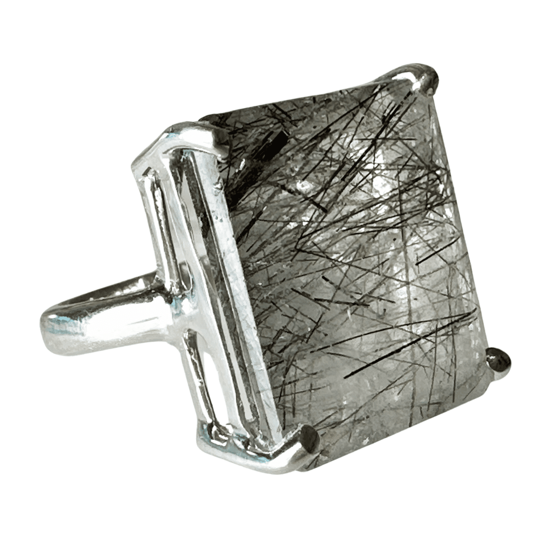 Tourmalinated Quartz Ring 7.8g - Happy Glastonbury | Crystals & Gems