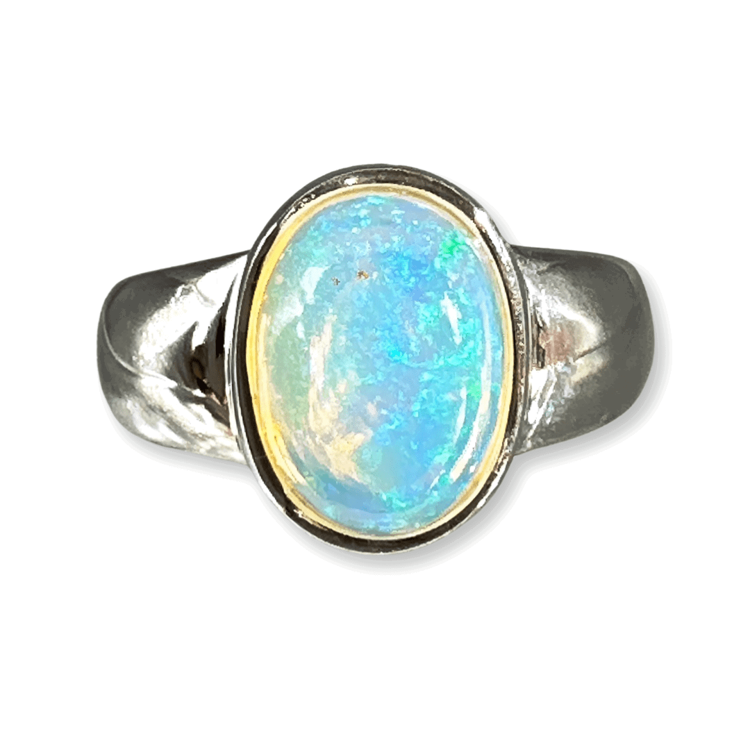 Opal Oval Ring 5.7g - UK ring size O - Happy Glastonbury | Crystals & Gems
